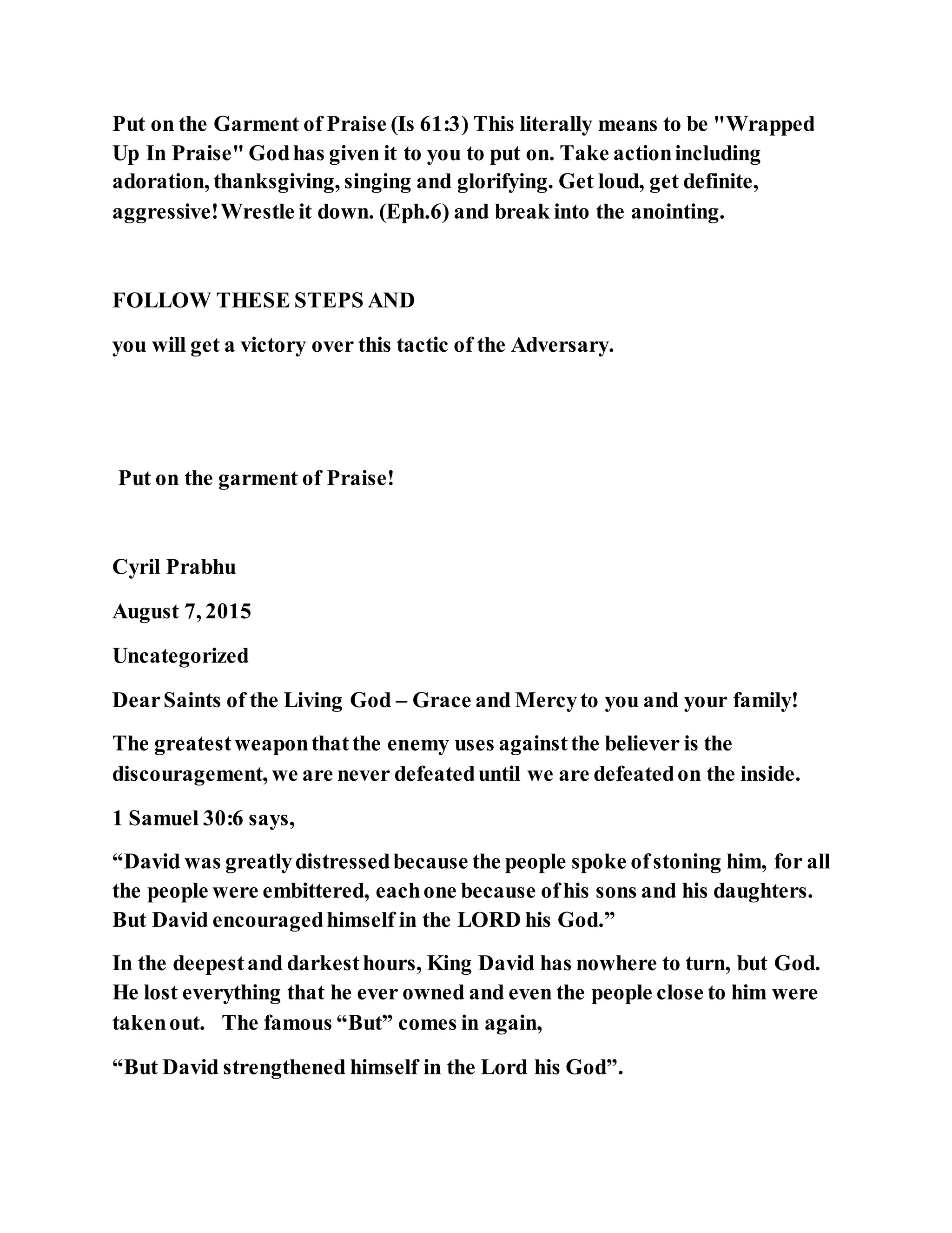 The holy spirit garment of praise | DOCX