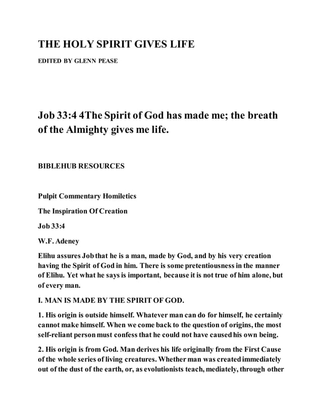 The holy spirit gives life | DOCX | Christianity | Religion & Spirituality