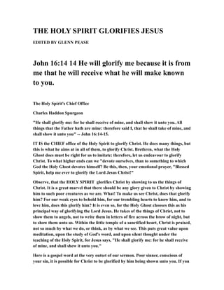 The holy spirit glorifies jesus | PDF