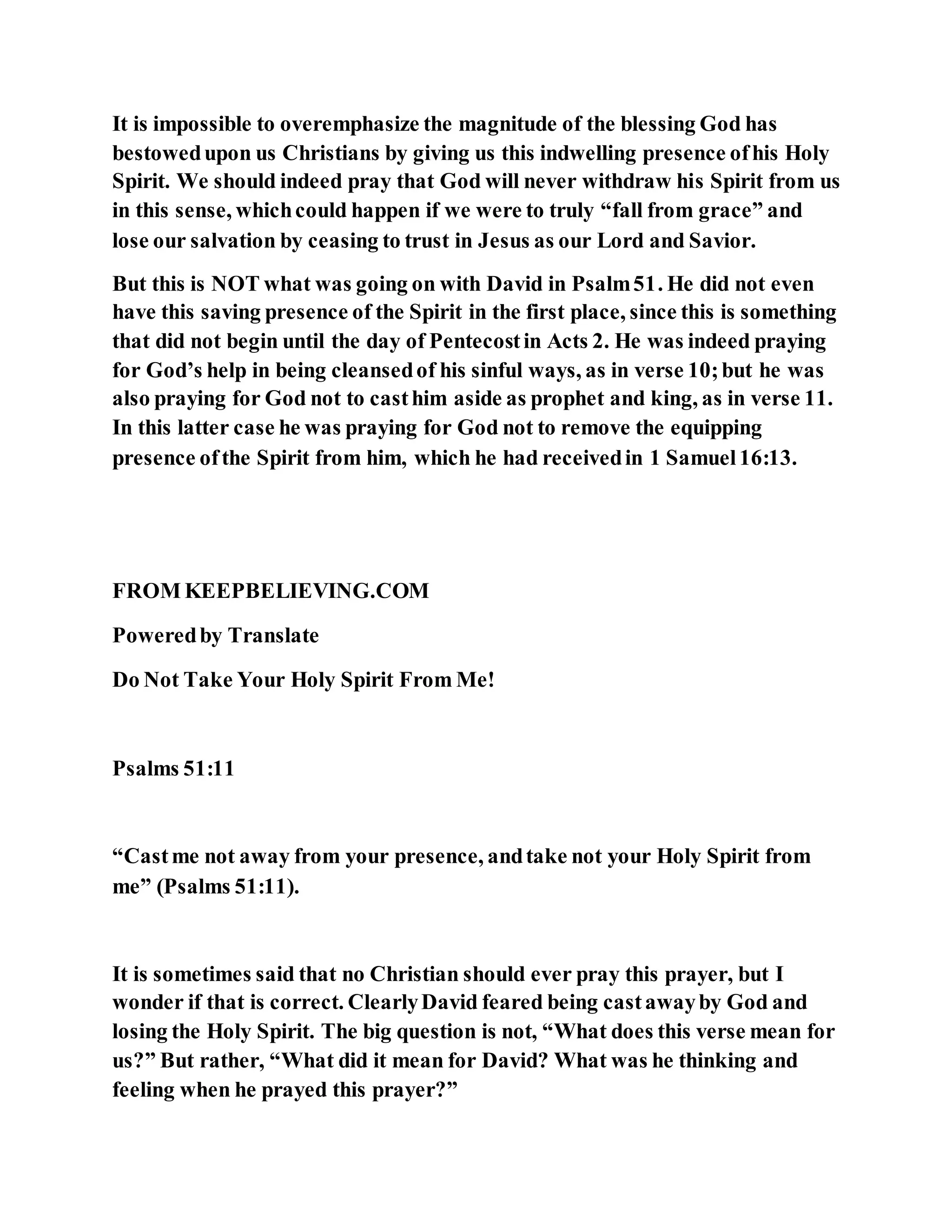 The holy spirit in psalm 51 11 | DOCX