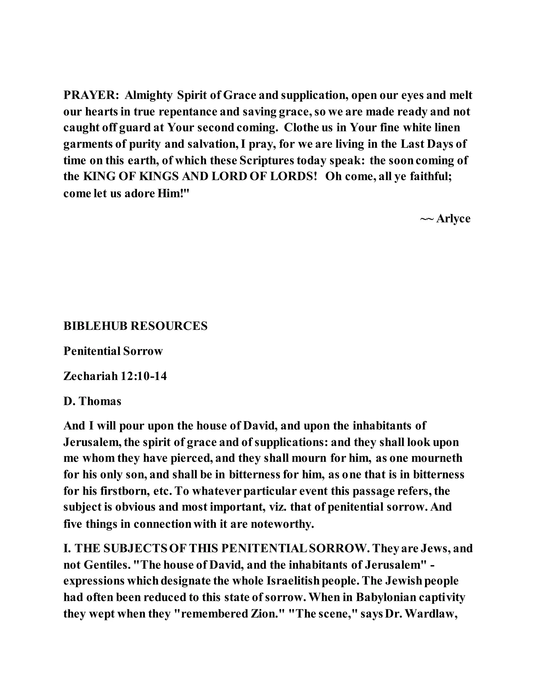 The holy spirit of grace and supplication | DOCX | Christianity ...