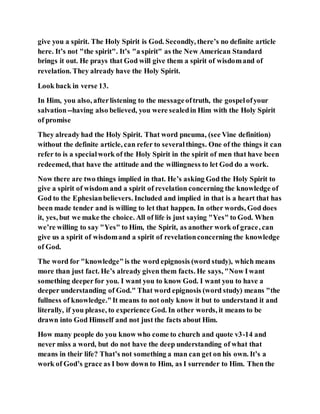 The holy spirit of wisdom and revelation | DOCX