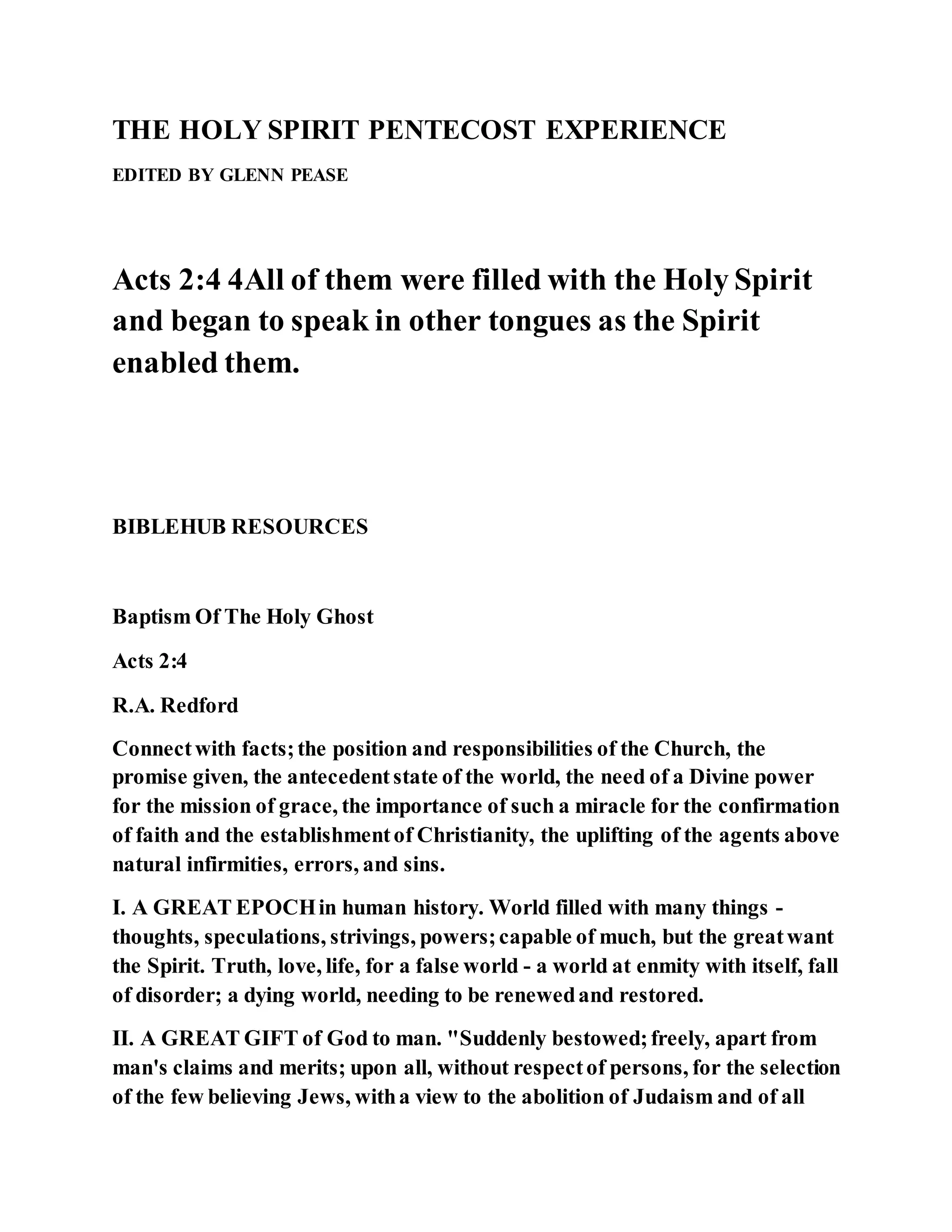 The holy spirit pentecost experience | DOCX