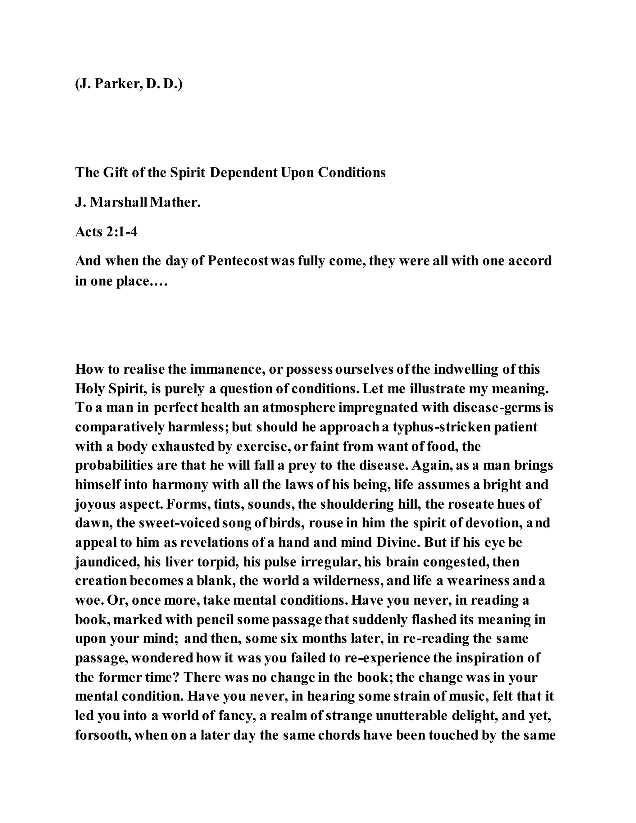 The holy spirit pentecost experience | PDF