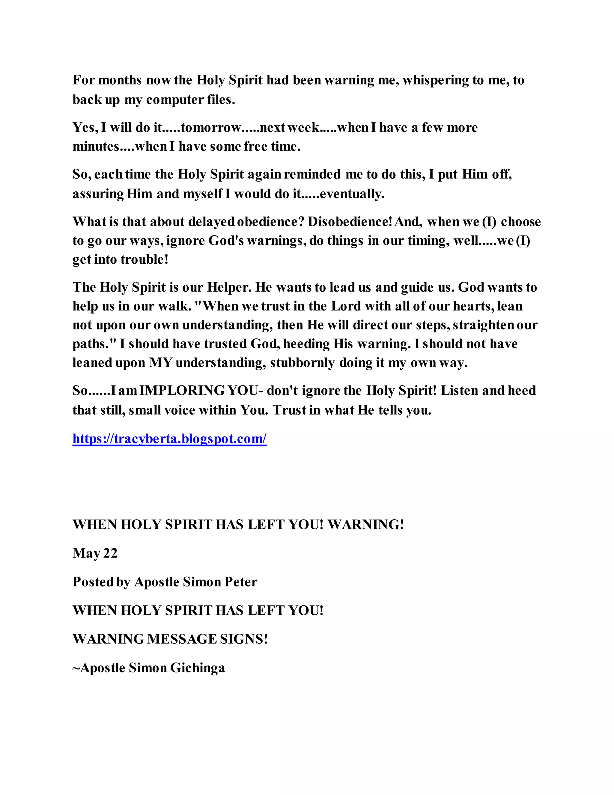 The holy spirit warning | PDF