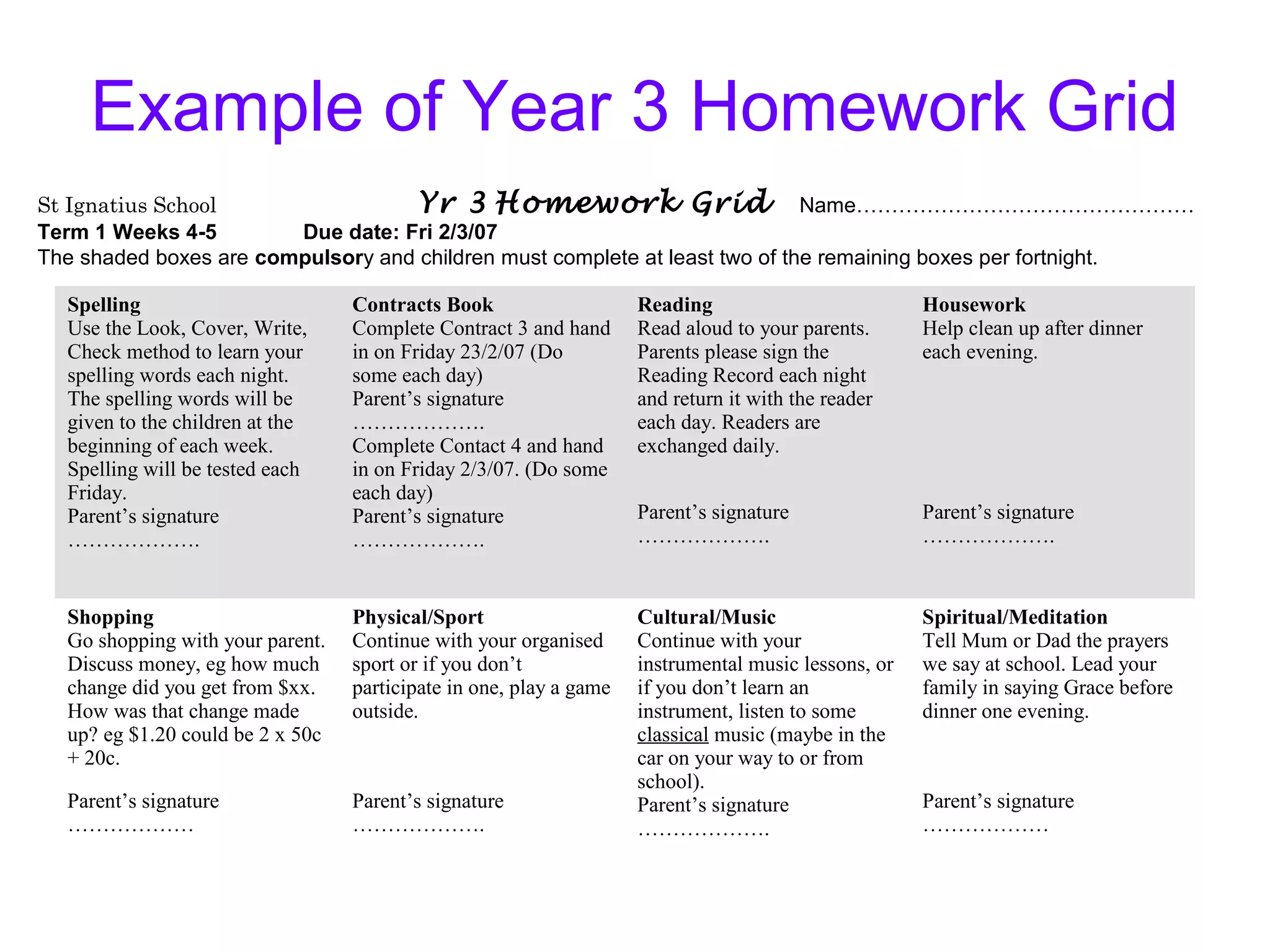 The Homework Grid | PPT
