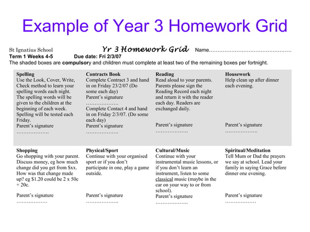 The Homework Grid