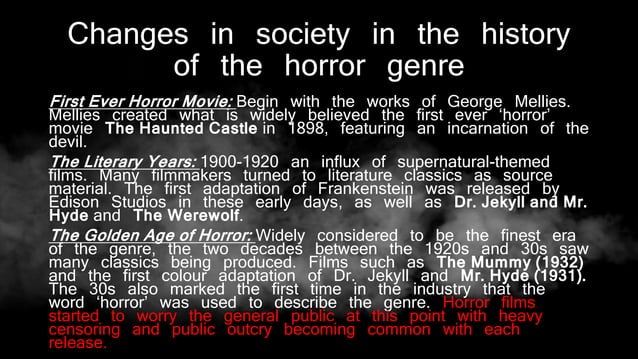 The Horror Genre | PPTX | Movies | Entertainment