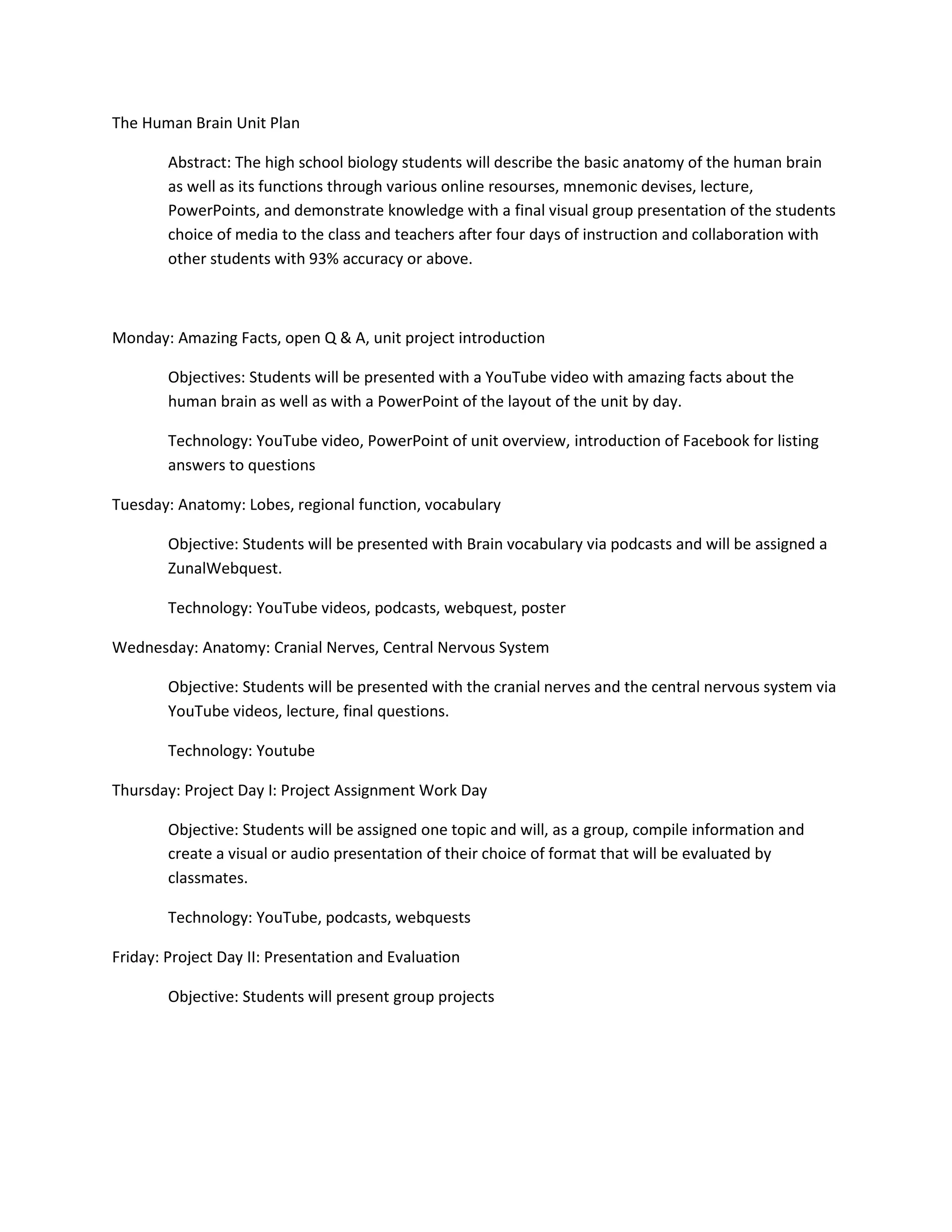 The human brain unit plan | DOCX