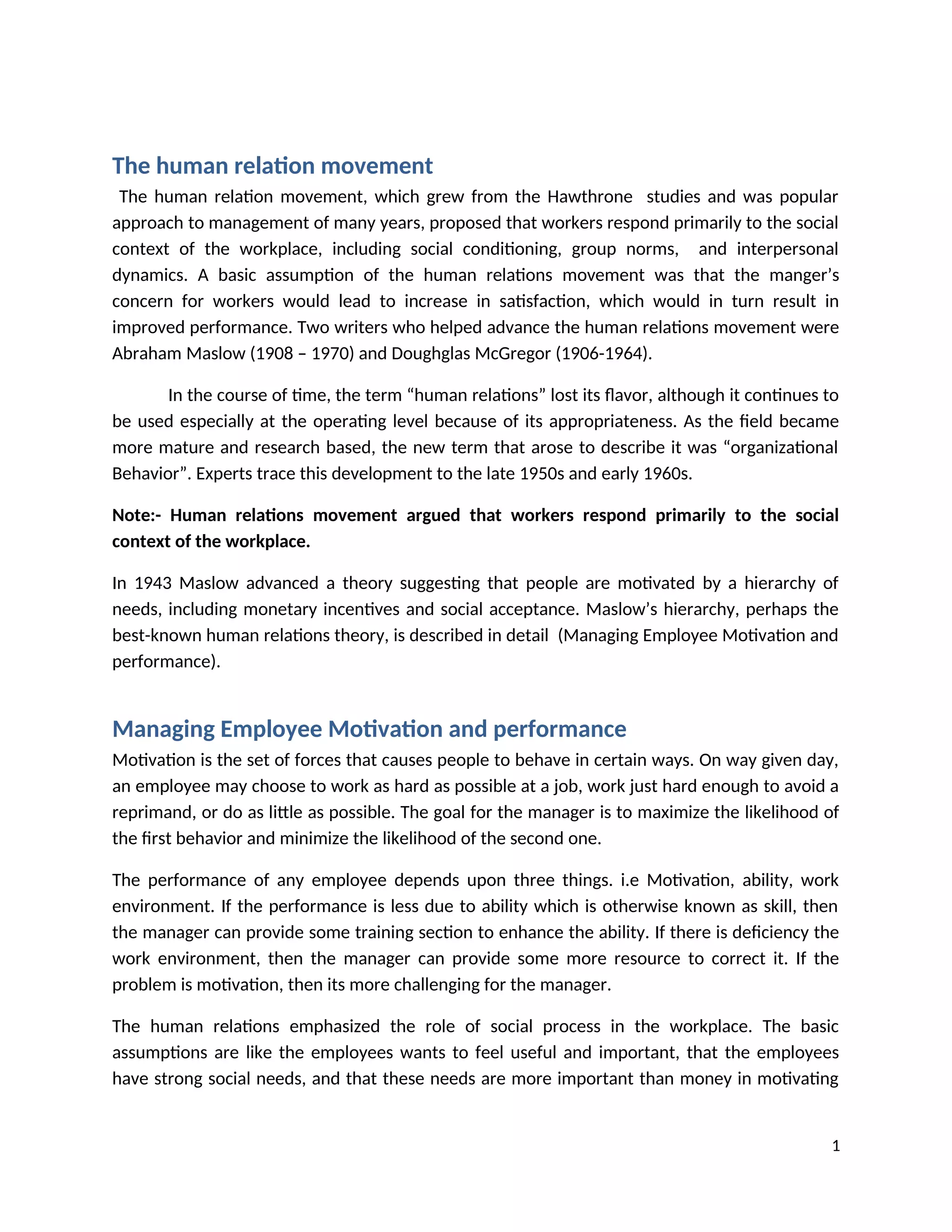 The human relation Theory @ Nursing Mangement | PDF