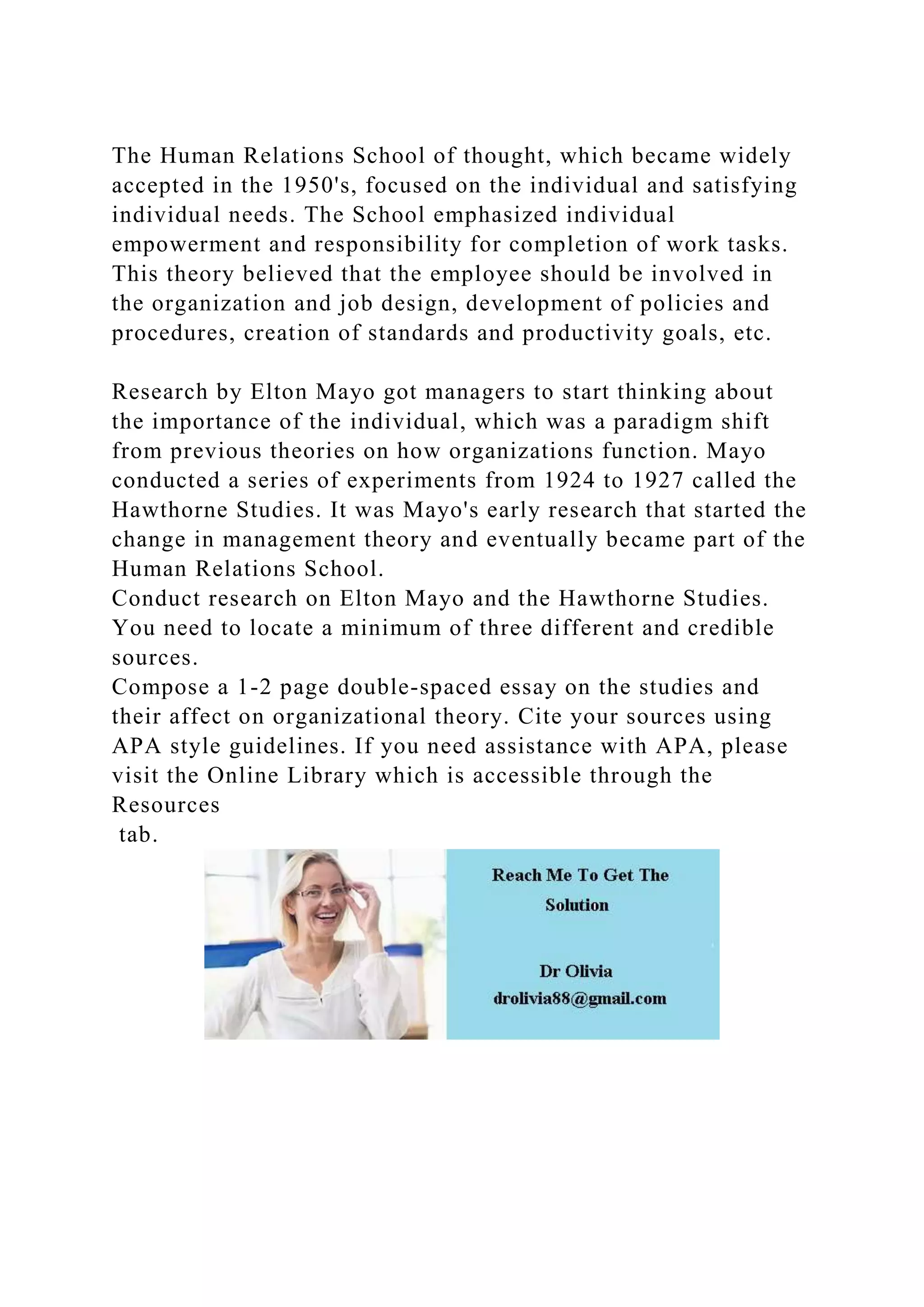 The Human Relations School of thought, which became widely accepted .docx