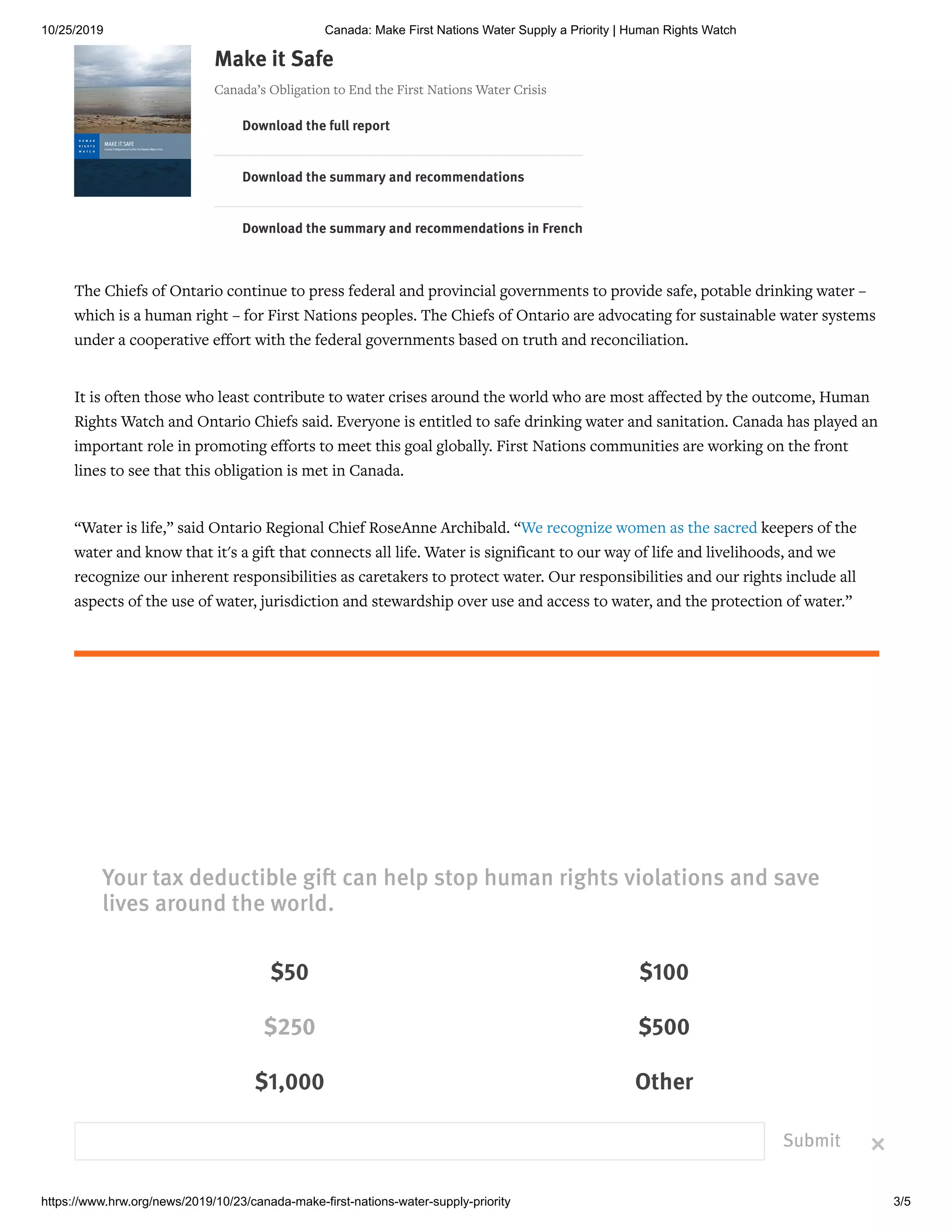 THE HUMAN RIGHT TO WATER A GUIDE FOR FIRST NATIONS COMUNITIES AND ...