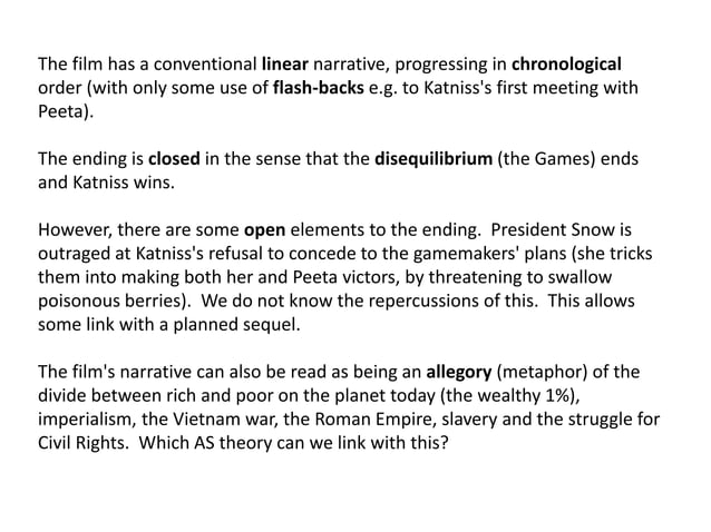 A2 Media The Hunger Games Genre Narrative and Representation | PPTX