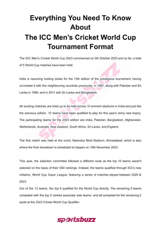 The ICC Men’s Cricket World Cup Tournament Format | SportsBuzz | PDF