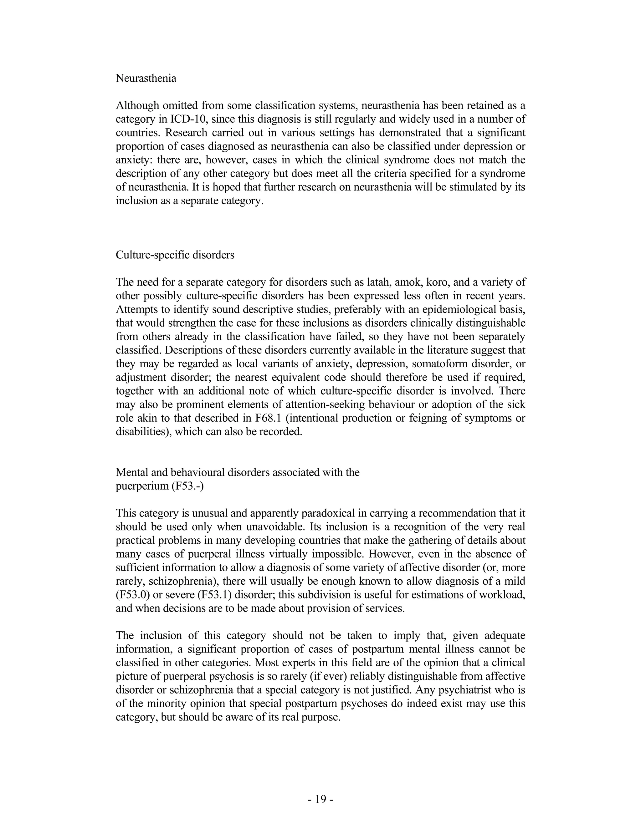 The icd 10 classification of mental and behavioural disorders | PDF
