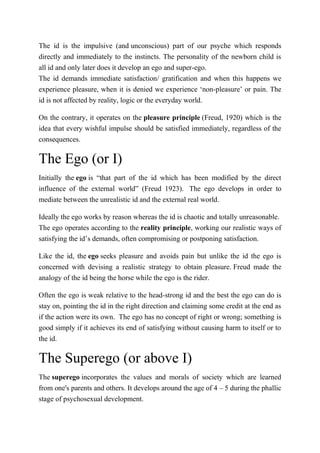 Id, Ego, Superego. By Theresa Lowry-Lehnen. Lecturer of Psychology | DOCX