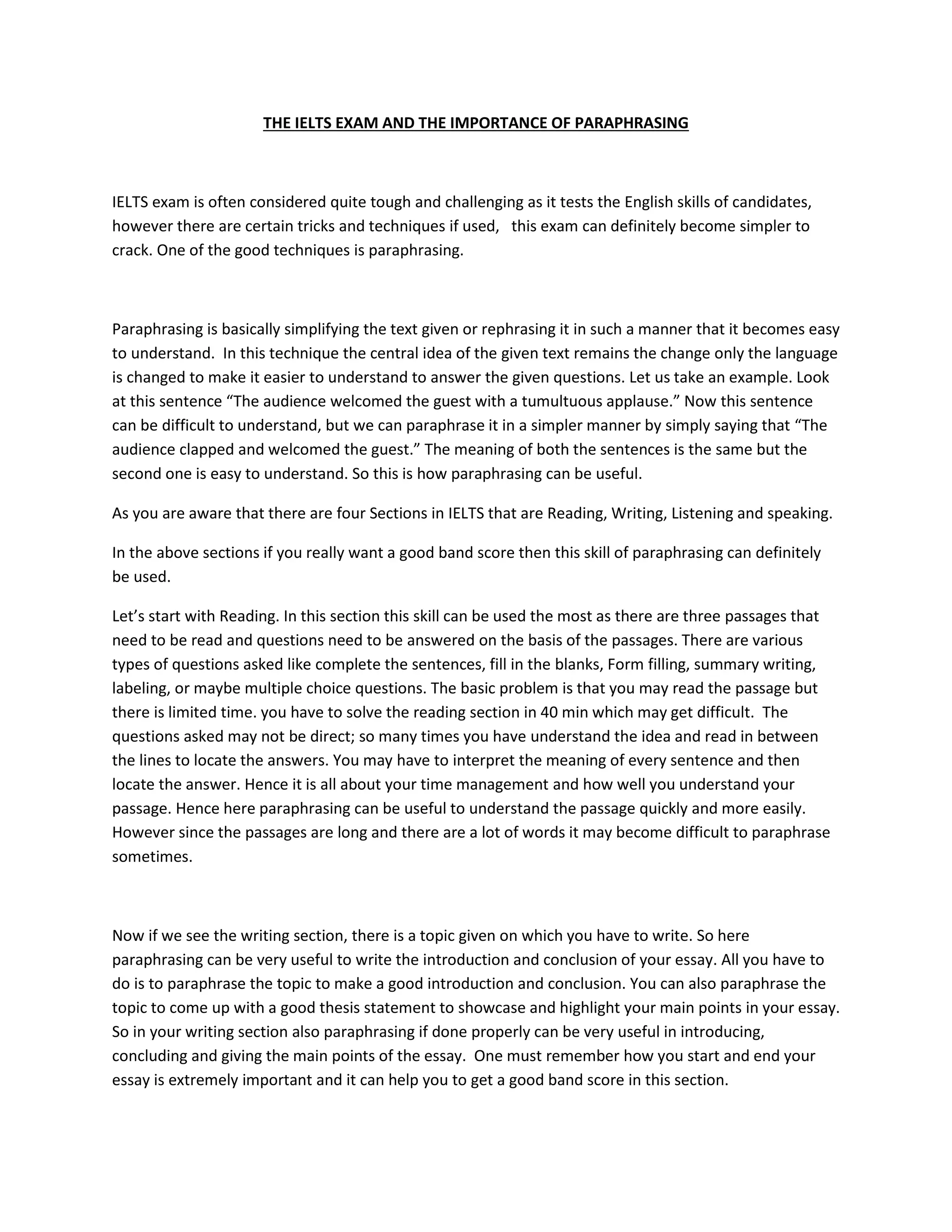 The ielts exam and the importance of paraphrasing | PDF