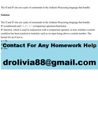 The If and IF else are a pair of commands in the Arduino Processing .pdf | Programming Languages ...