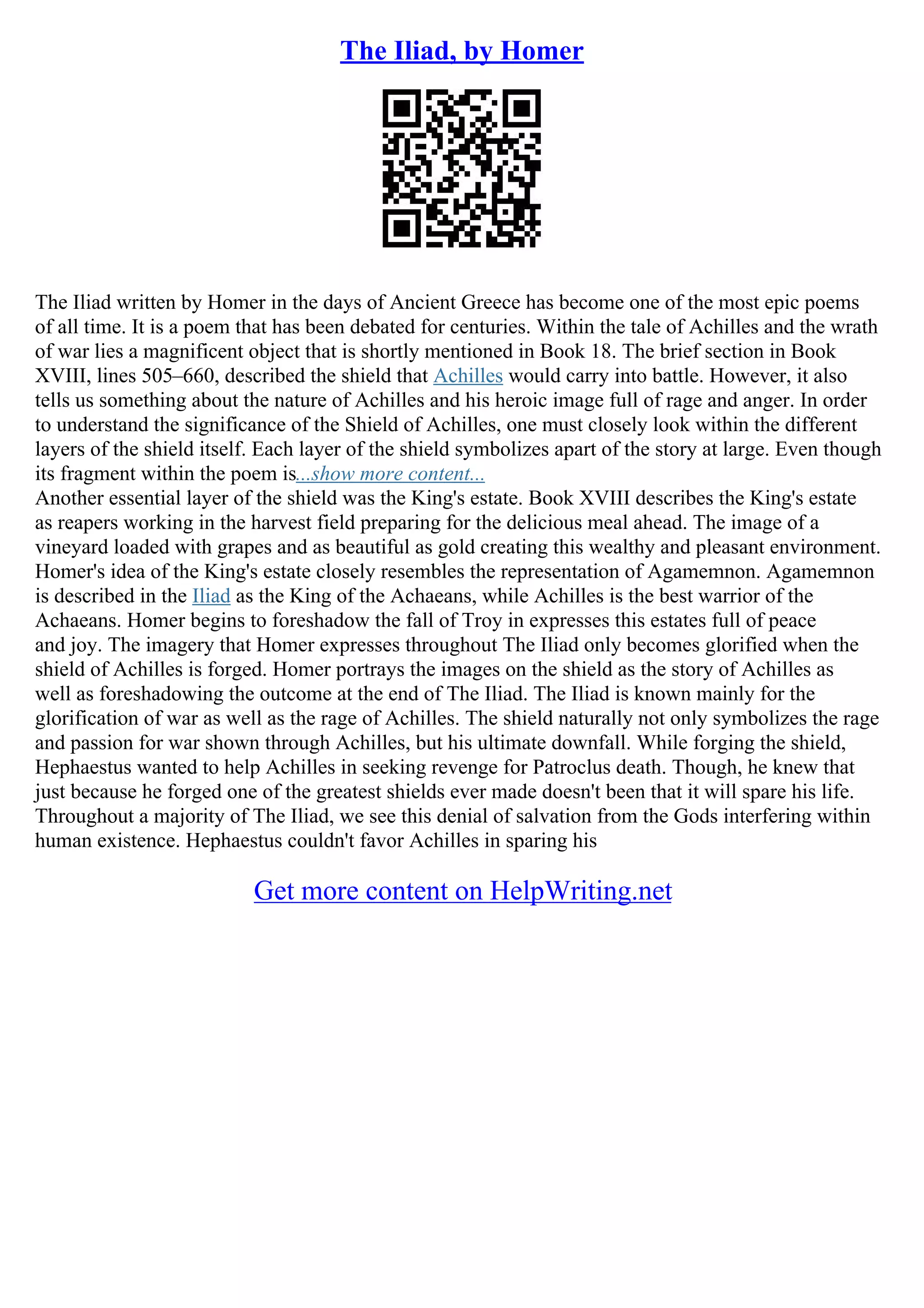 The Iliad Essay | PDF