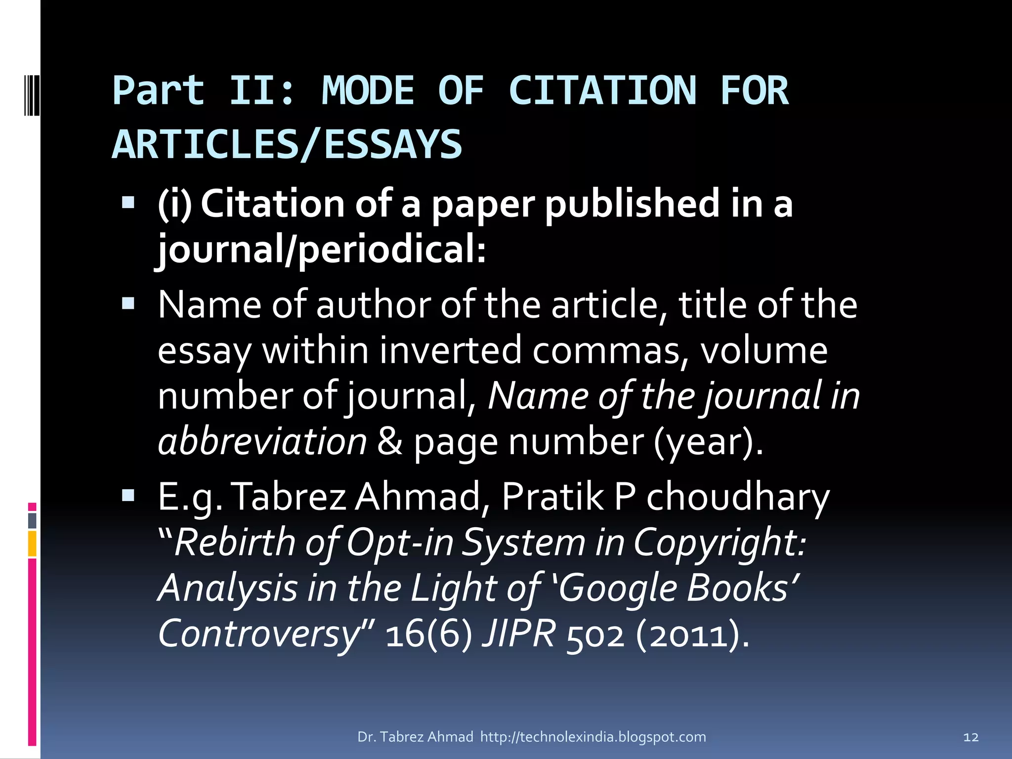 The Indian Law Institute (ILI) Method of Citation | PPTX