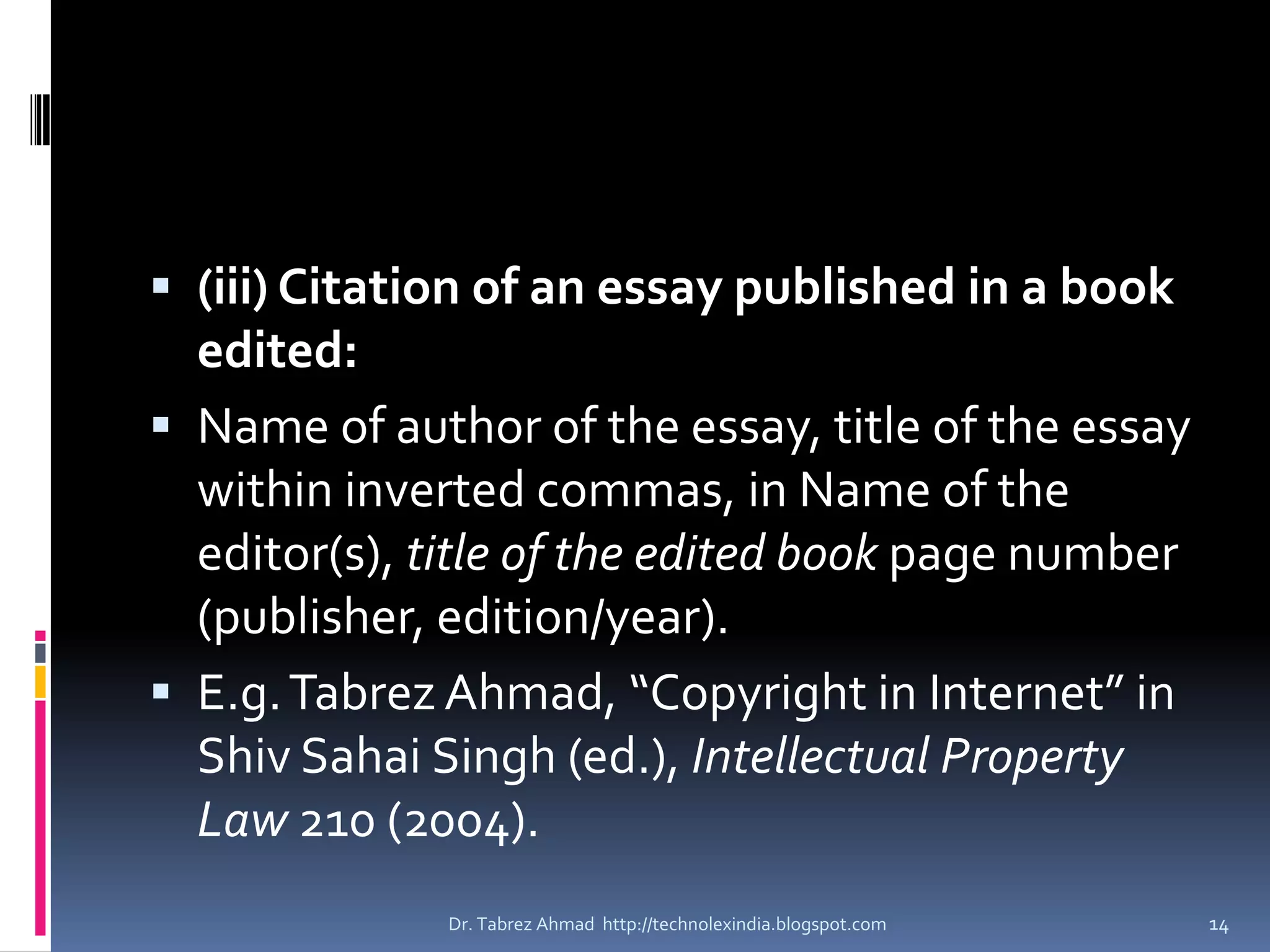 The Indian Law Institute (ILI) Method of Citation | PPTX