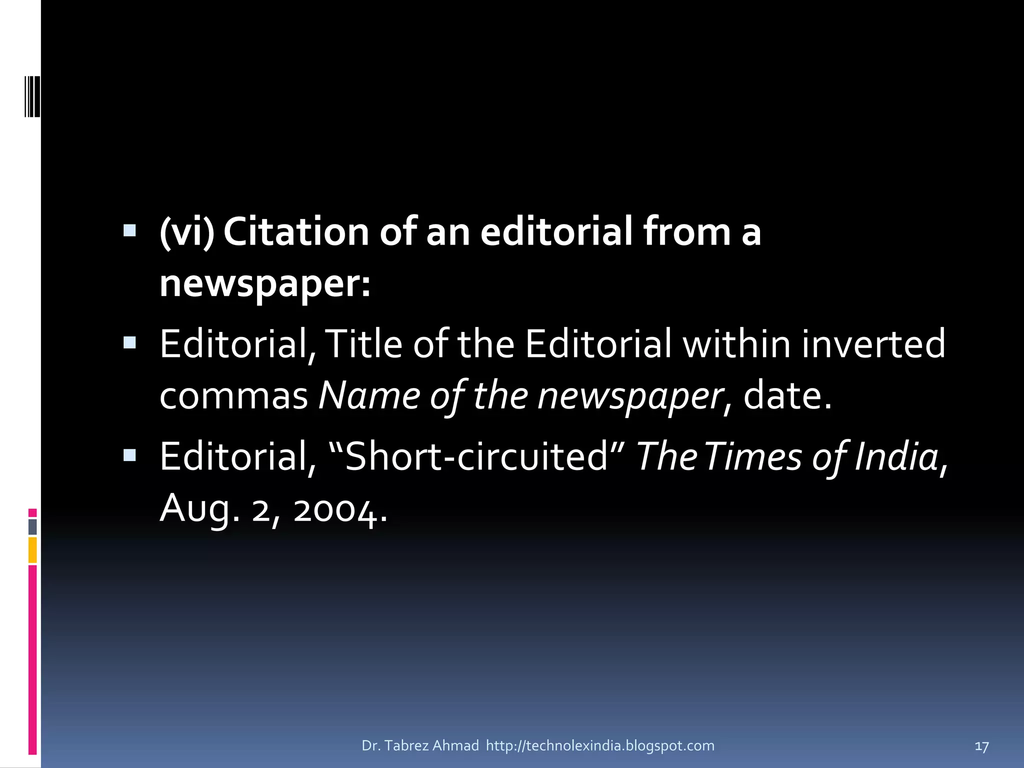 The Indian Law Institute (ILI) Method of Citation | PPTX