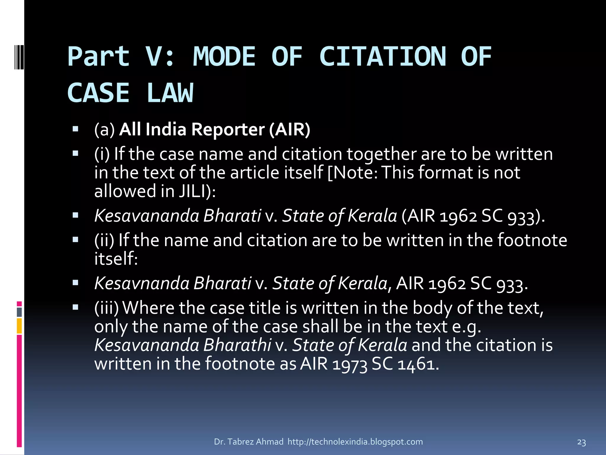 The Indian Law Institute (ILI) Method of Citation | PPTX