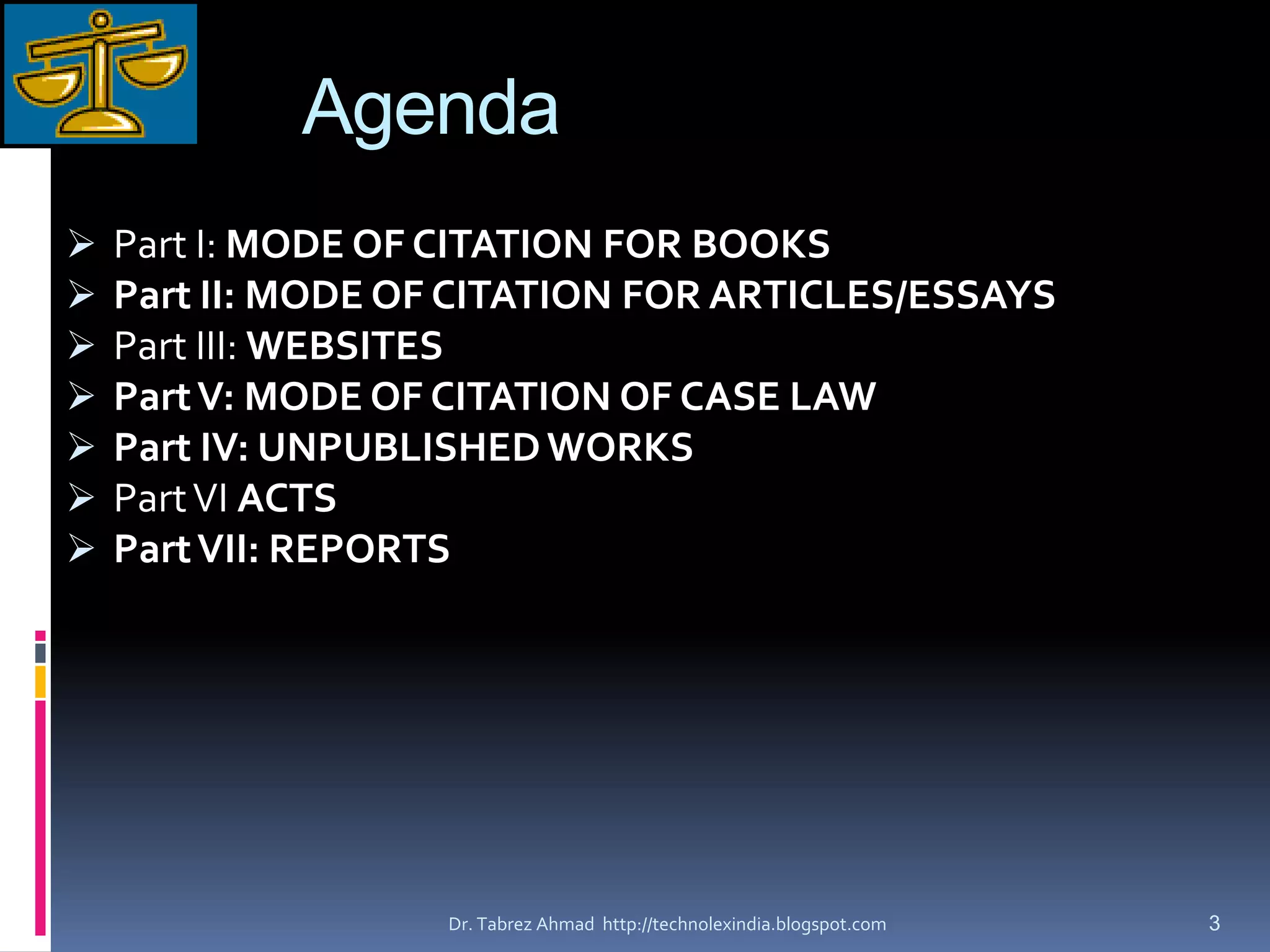 The Indian Law Institute (ILI) Method of Citation | PPTX