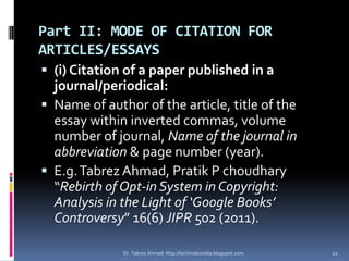 The Indian Law Institute (ILI) Method of Citation | PPTX