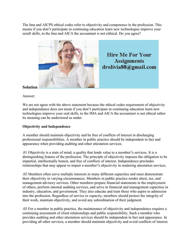 The Ima and AICPS ethical codes refer to objectivity and competence in.docx