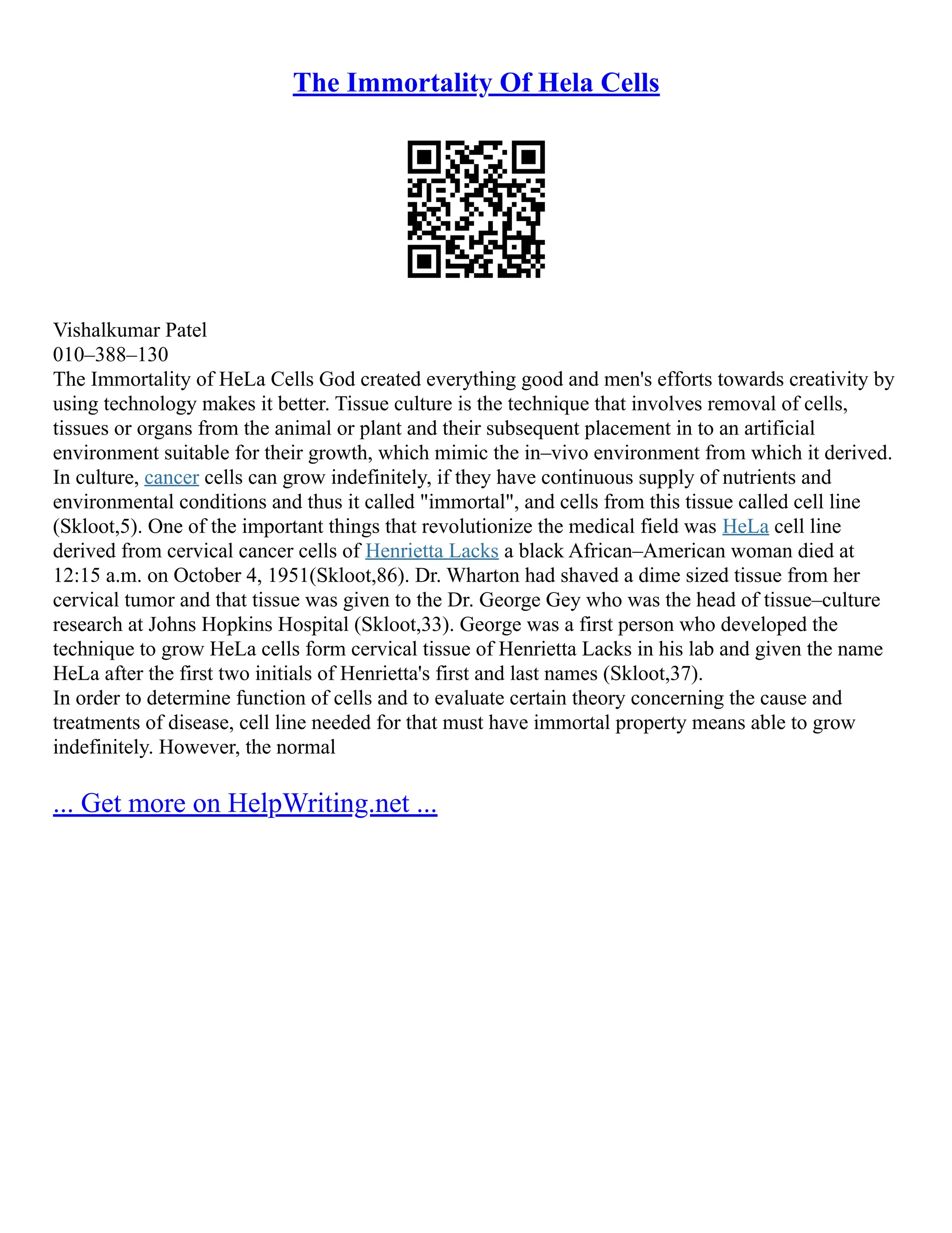 The Immortal Life Of Henrietta Lacks | PDF