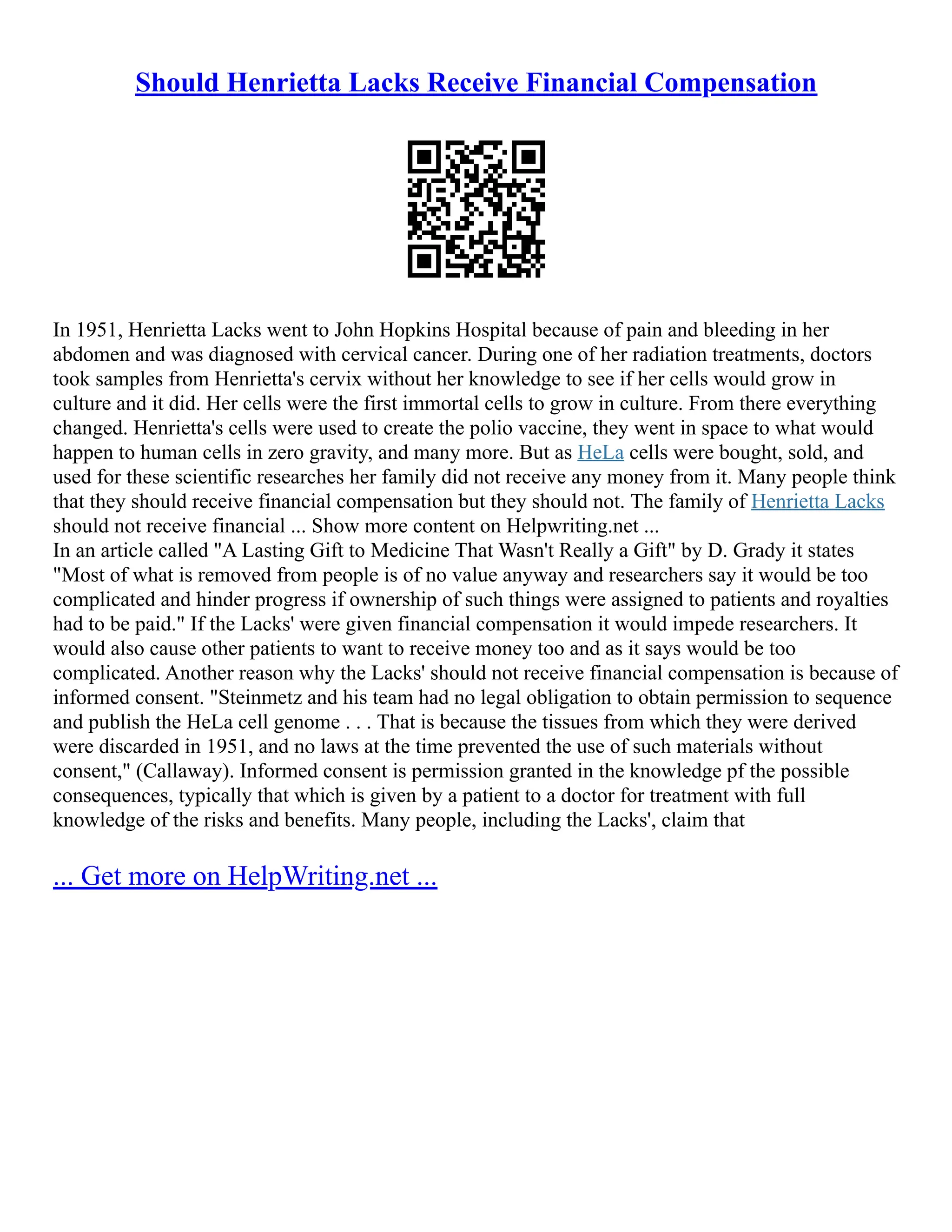 The Immortal Life Of Henrietta Lacks | PDF