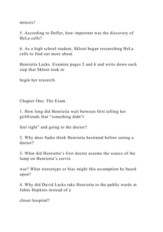 The Immortal Life of Henrietta Lacks to structure the three thes.docx ...