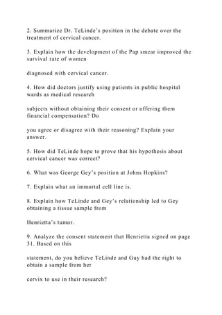 The Immortal Life of Henrietta Lacks to structure the three thes.docx