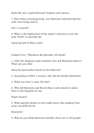 The Immortal Life of Henrietta Lacks to structure the three thes.docx ...