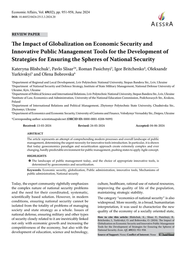 The Impact of Globalization on Economic Security and Innovative Public Management Tools for the ...