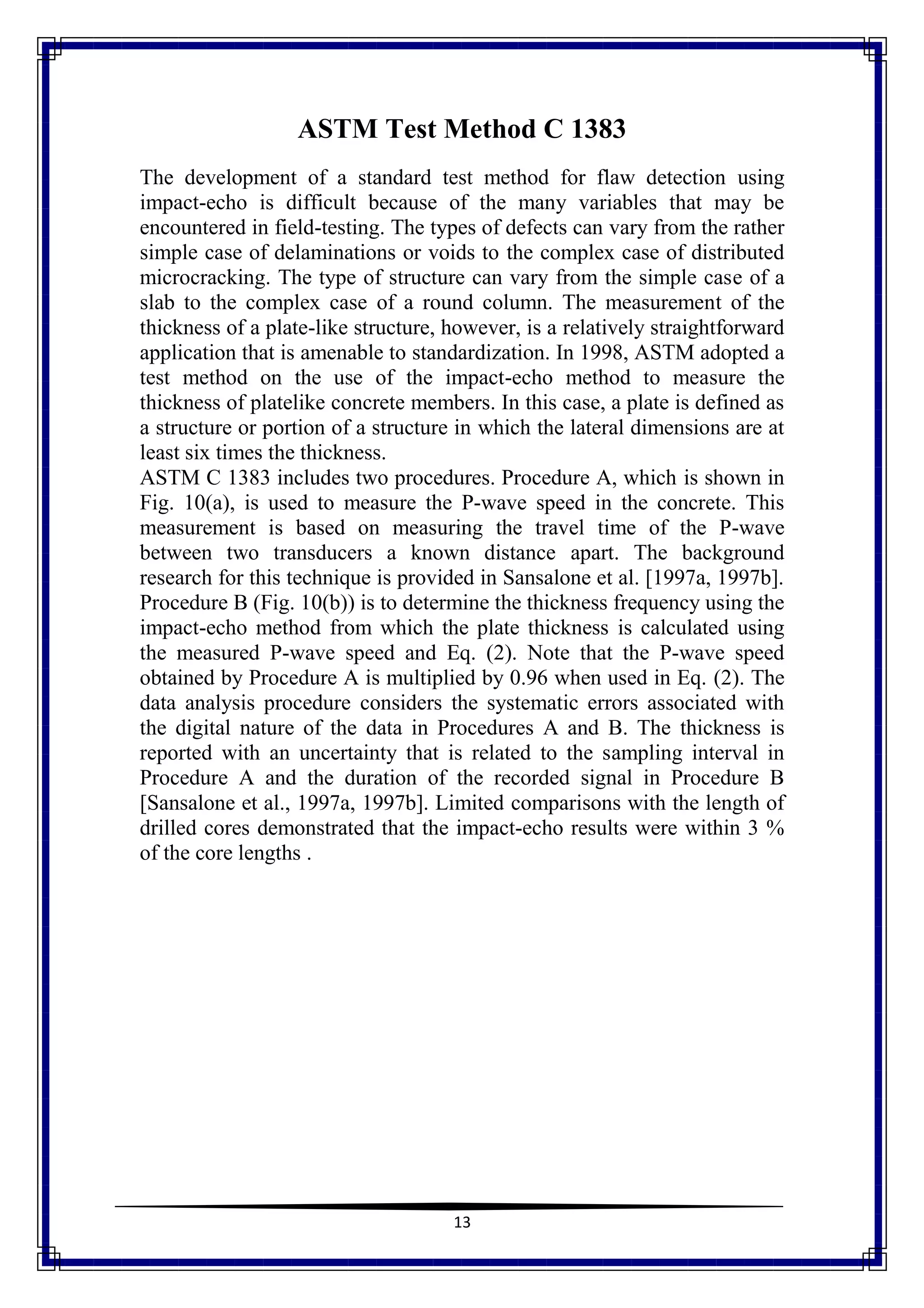 The impact echo method as nondestructive test method in structural ...