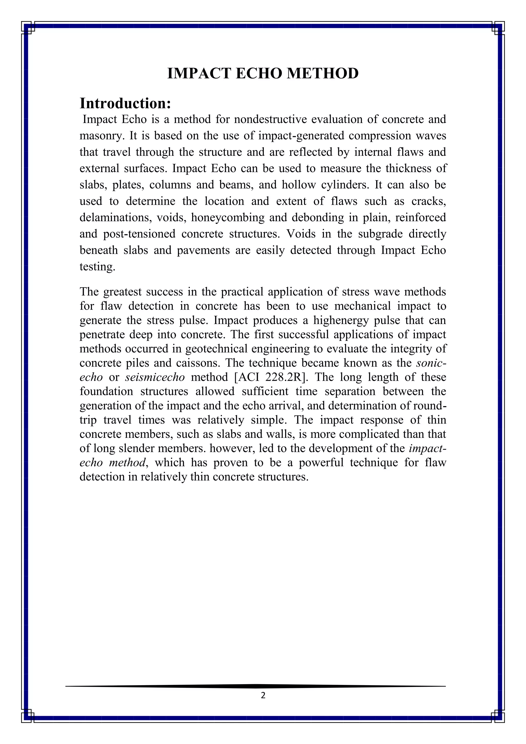 The impact echo method as nondestructive test method in structural ...