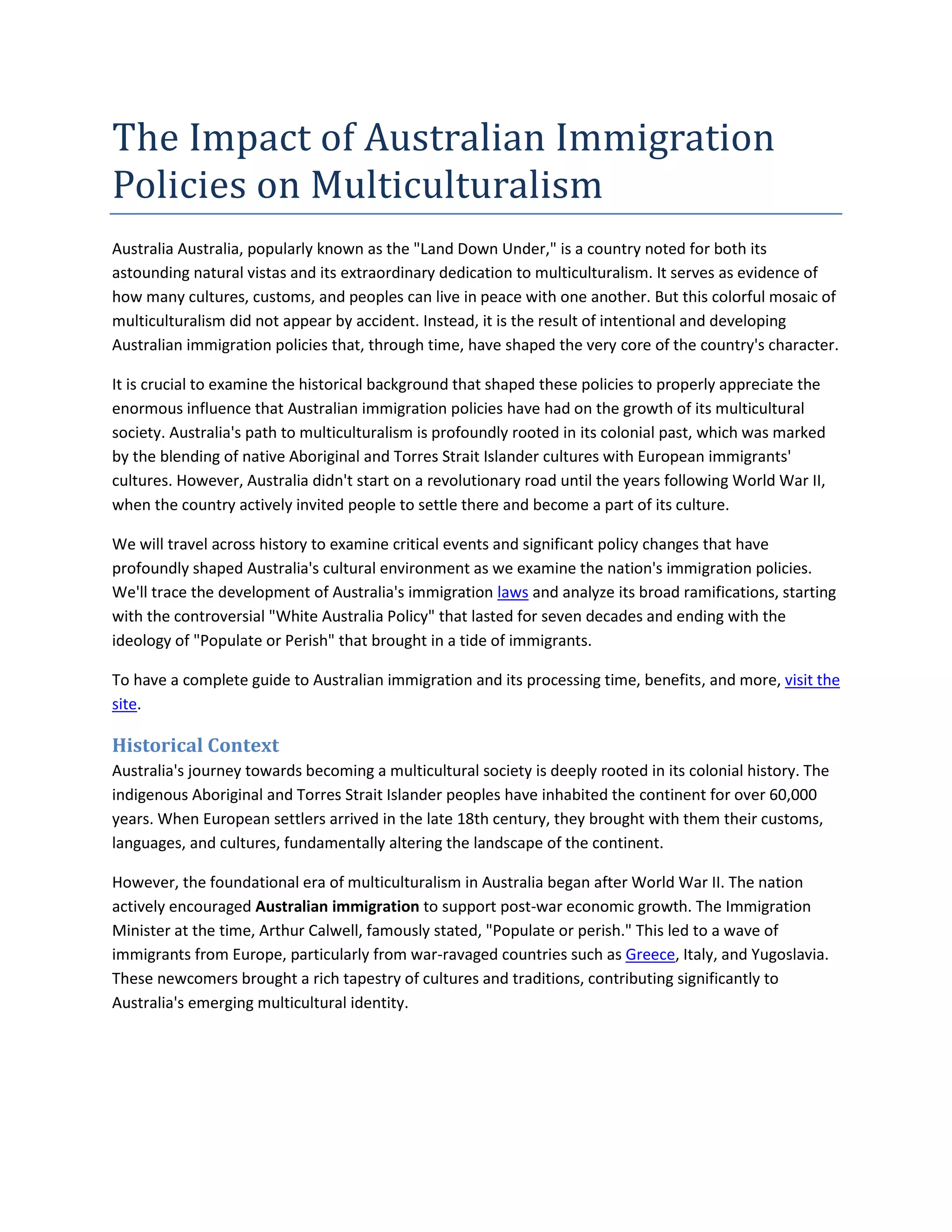 The Impact of Australian Immigration Policies on Multiculturalism.docx