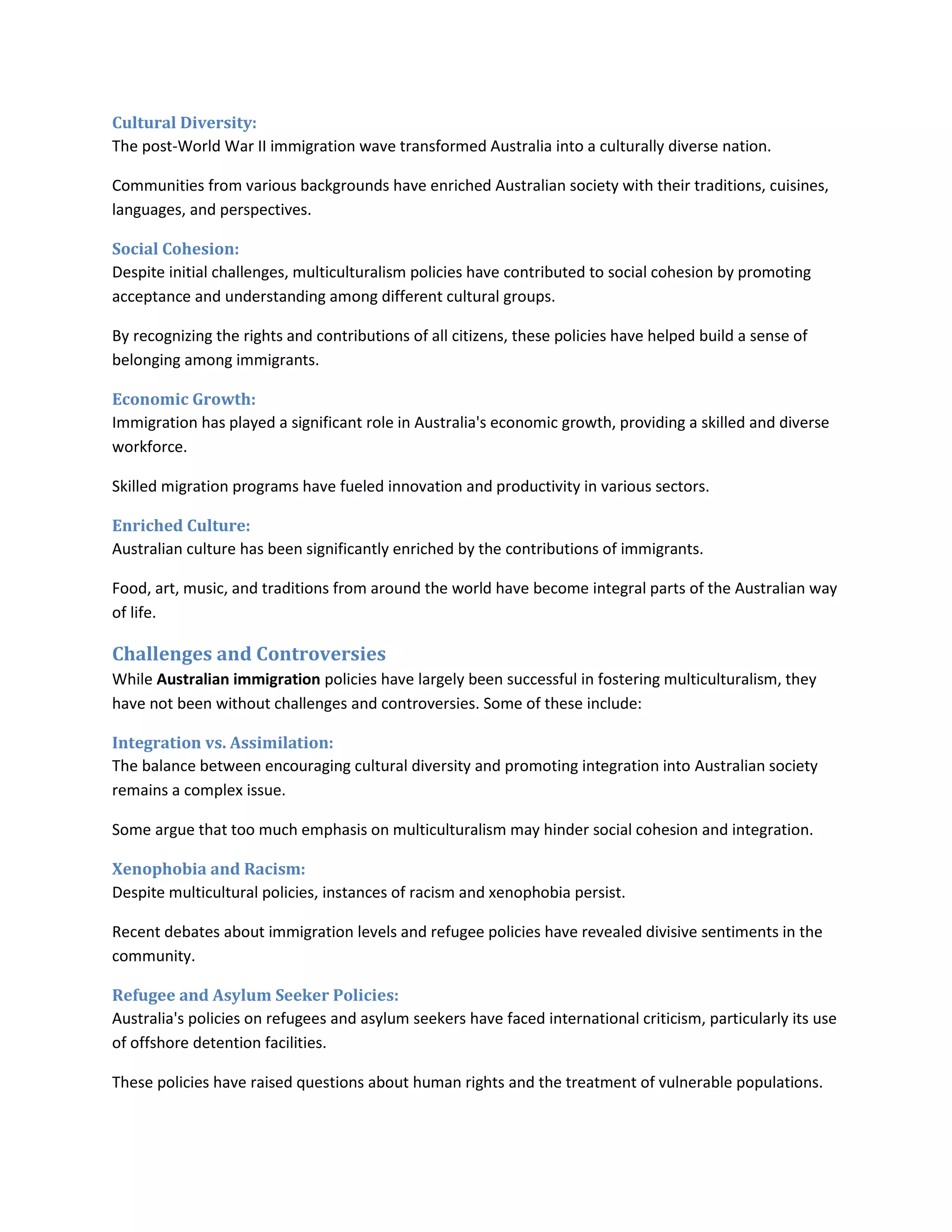 The Impact of Australian Immigration Policies on Multiculturalism.docx