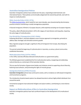 The Impact of Australian Immigration Policies on Multiculturalism.docx