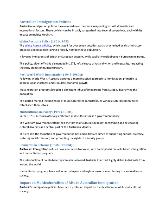 The Impact of Australian Immigration Policies on Multiculturalism.docx