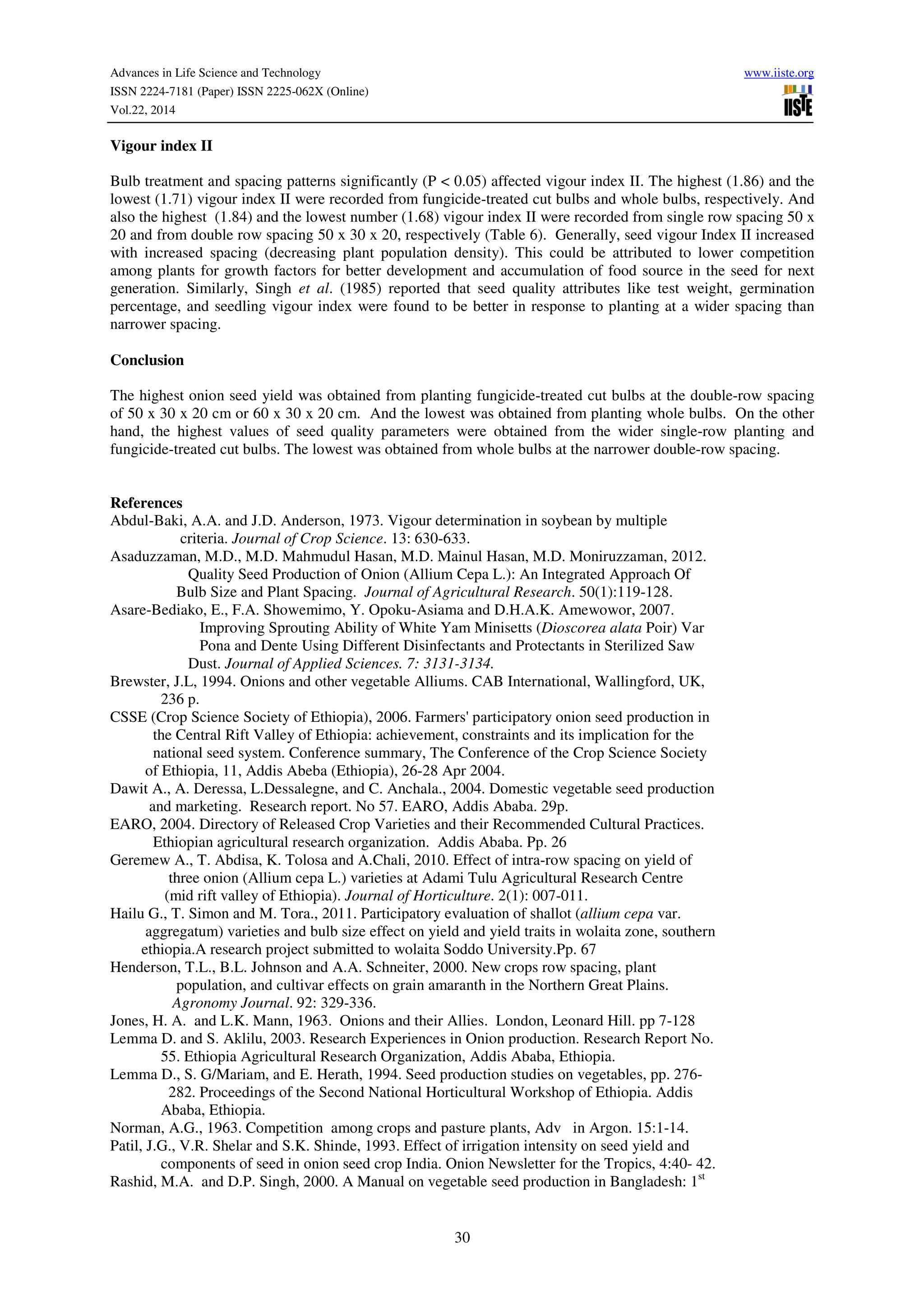 The impact of bulb treatment and spacing patterns on onion (allium | PDF