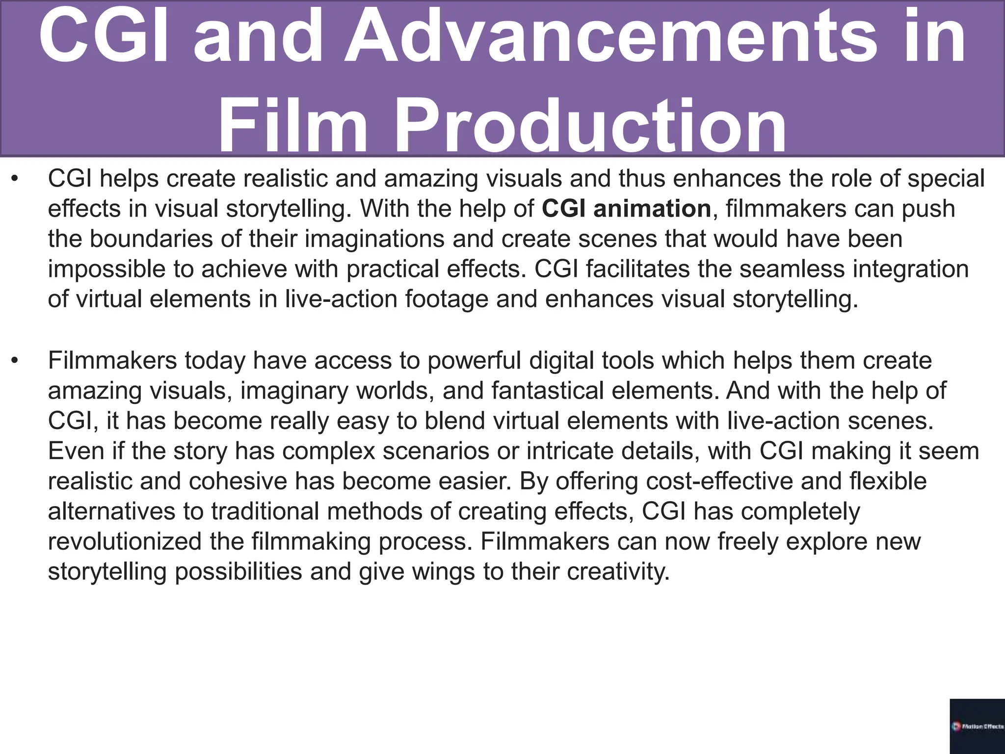 The Impact of CGI on Visual Storytelling.pptx | Computer Animation | Computer Software and ...