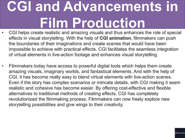 The Impact of CGI on Visual Storytelling.pptx | Computer Animation | Computer Software and ...