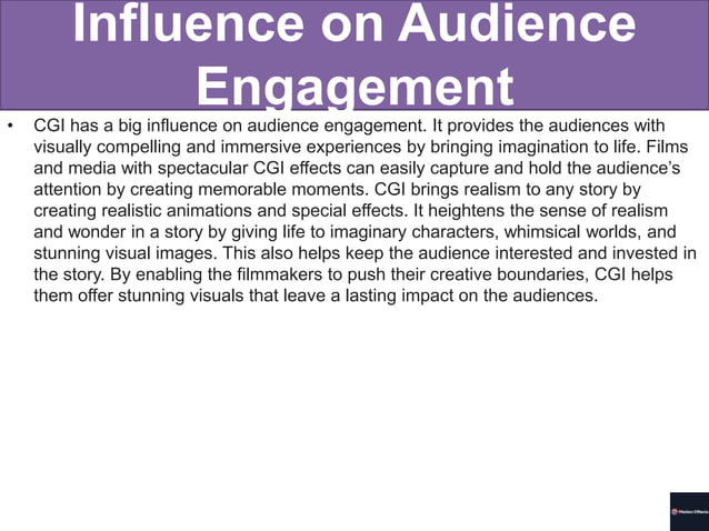 The Impact of CGI on Visual Storytelling.pptx | Computer Animation | Computer Software and ...