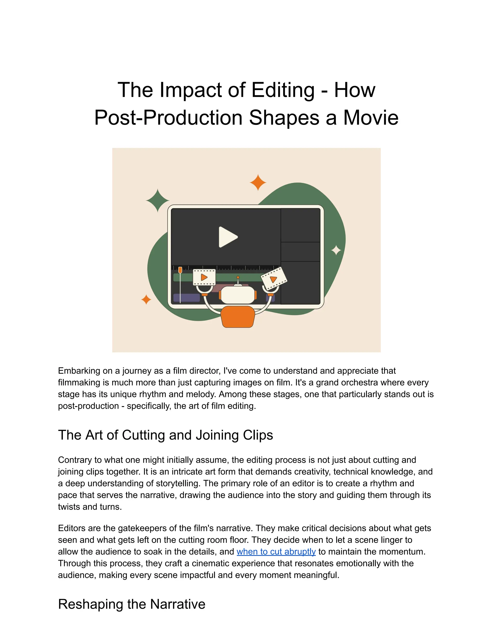 The Impact of Editing - How Post-Production Shapes a Movie | PDF