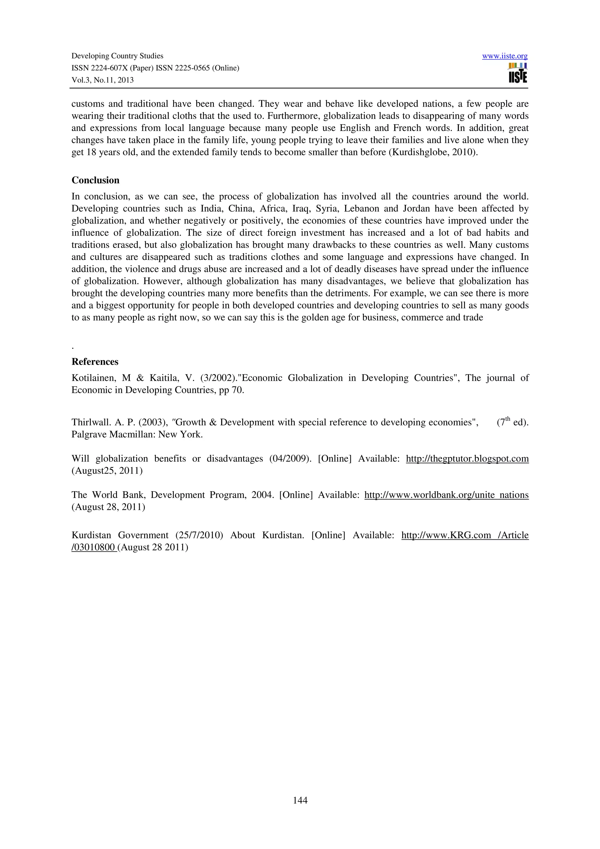 The impact of globalization in the developing countries | PDF