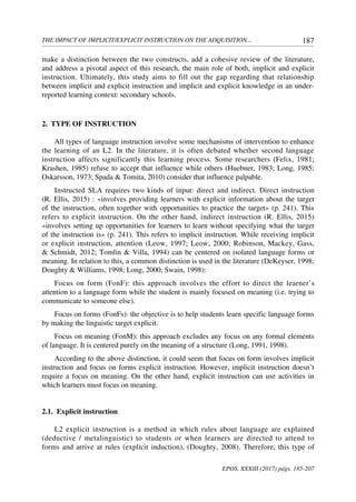The impact of implicit and explicit instruction on the learning process of l2 knowledge in ...
