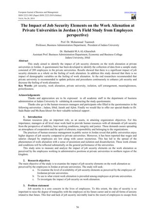 The impact of job security elements on the work alienation at private ...